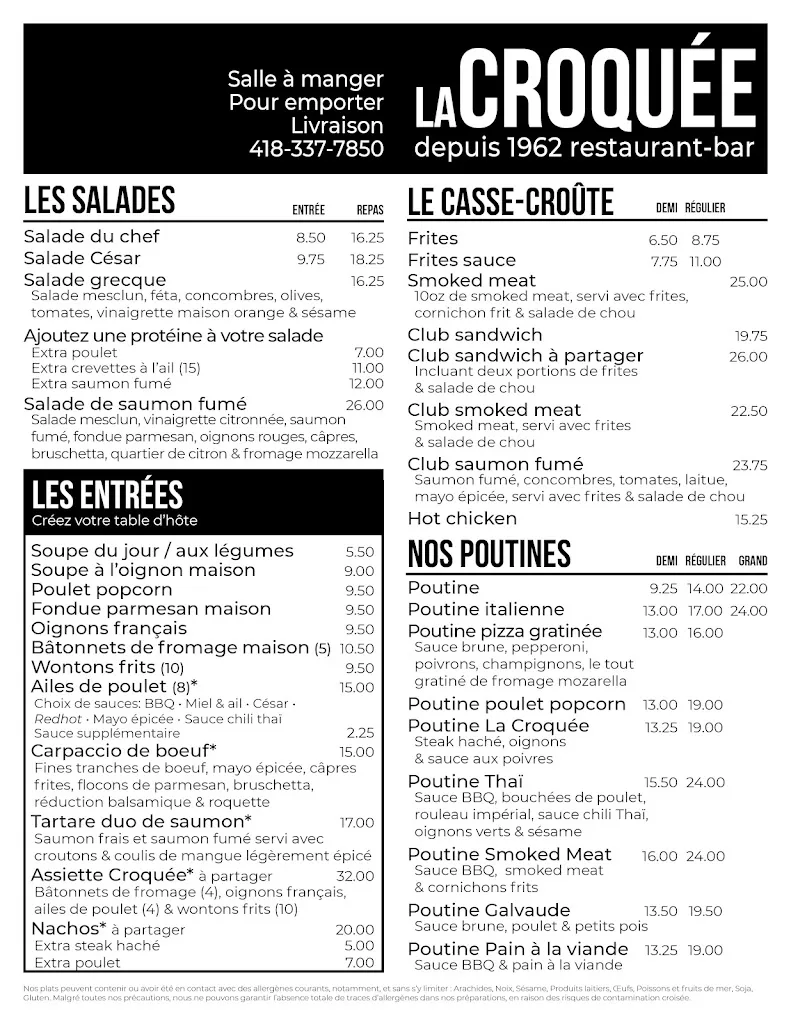 Restaurant La Croquée, Saint-Raymond | Menu, Photos, Avis & Réservation