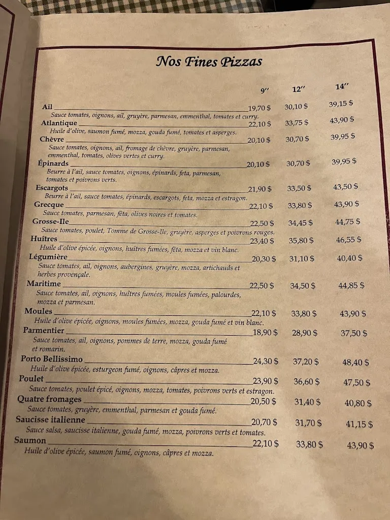 Restaurant Porto Bellissimo, St-Jean-Port-Joli | Menú, Fotos, Reseñas y ...