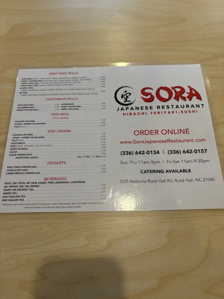 SORA Japanese restaurant, Rural Hall, NC | Speisekarte, Fotos ...